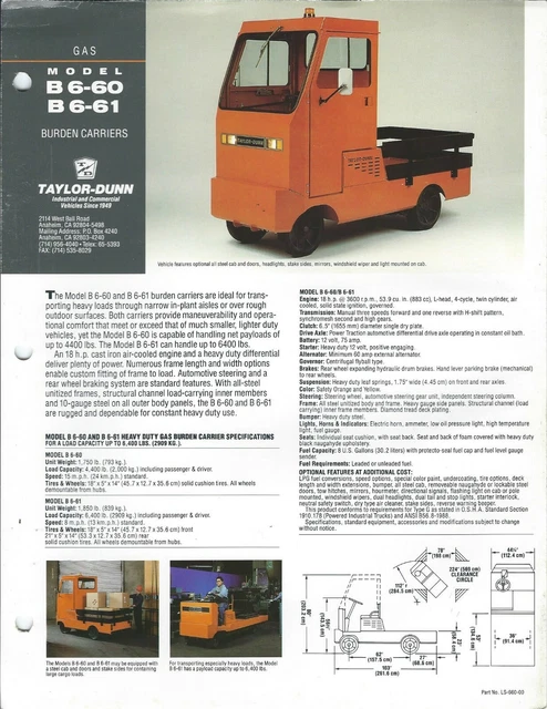 EQUIPMENT DATA SHEET - Taylor-Dunn - B6-60 61 Freight Carrier ...