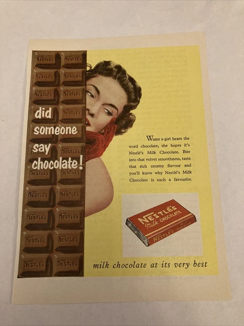 NESTLÉ’S MILK CHOCOLATE Genuine 1956 Advert. Sweets. £4.99 - PicClick UK
