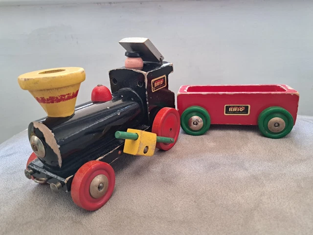 RARE VINTAGE BRIO Wooden Train & Carriage Popup Driver 1960-70 Toy ...