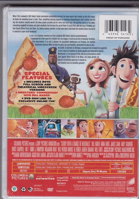 CLOUDY WITH A Chance of Meatballs (DVD) Anna Faris Bill Hader Bruce Campbell EUR 9,83 - PicClick IT