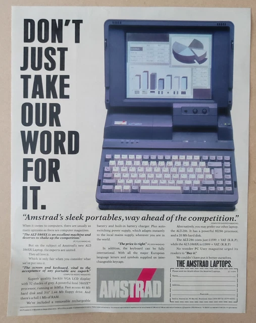 AMSTRAD LAPTOPS ORIGINAL UK Press Advert 1990 £4.99 - PicClick UK