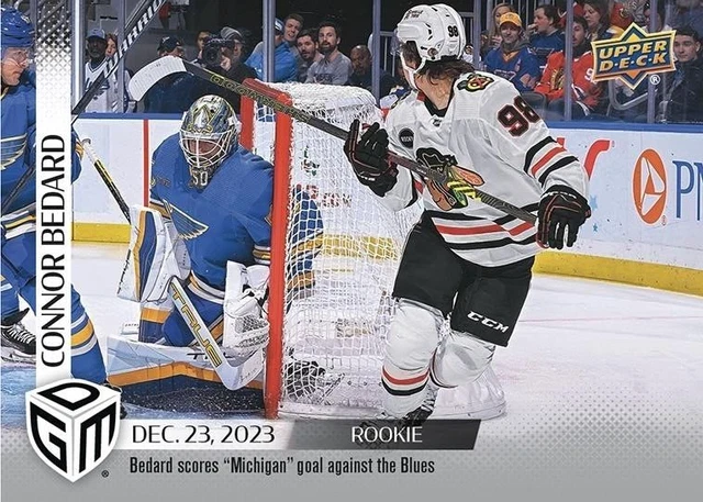 *PRÉVENTE* CARTE RC Connor Bedard Michigan Goal 2023-24 UD jeu daté ...