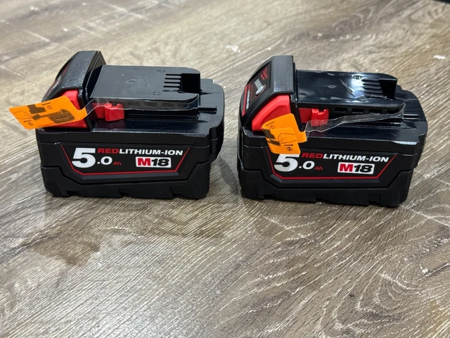 2 X GENUINE Milwaukee M18B5 18V 5.0Ah Li-Ion RED LITHIUM Batteries (2 ...