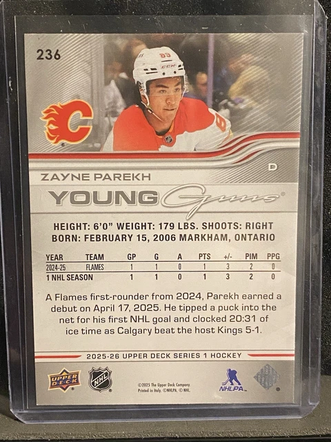 2025-26 ZAYNE PAREKH Young Guns UD Series 1 #236 Rookie Card $14.00 ...