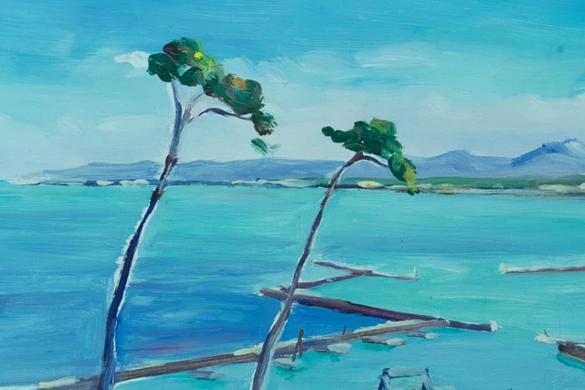 ANCIEN TABLEAU ORIENTALISTE vue du port Baie D'Alger art déco Panorama Emile Bou EUR 1.199,00 ...