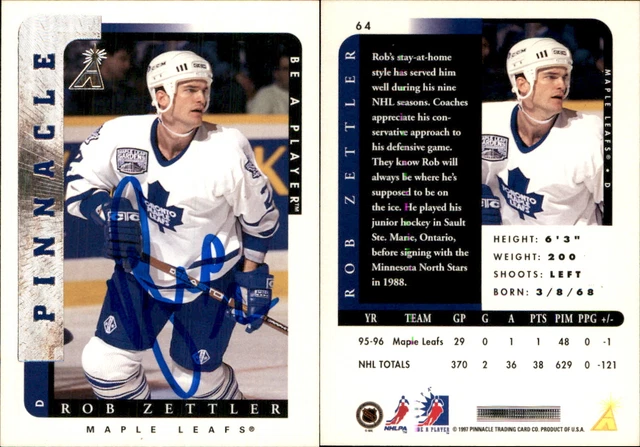 CARTE ROB ZETTLER signée 1996-97 Pinnacle Be a Player #64 Toronto Maple ...