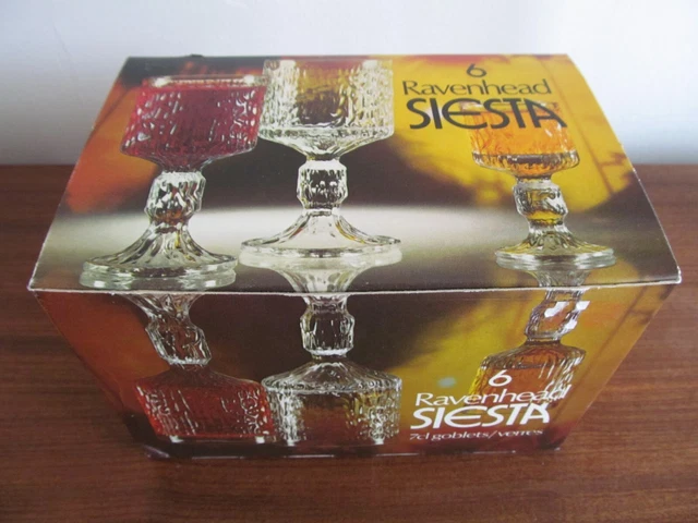 RARE BOÎTE LOT Vintage Ravenhead Siesta Sherry Verres Effet Écorce ...