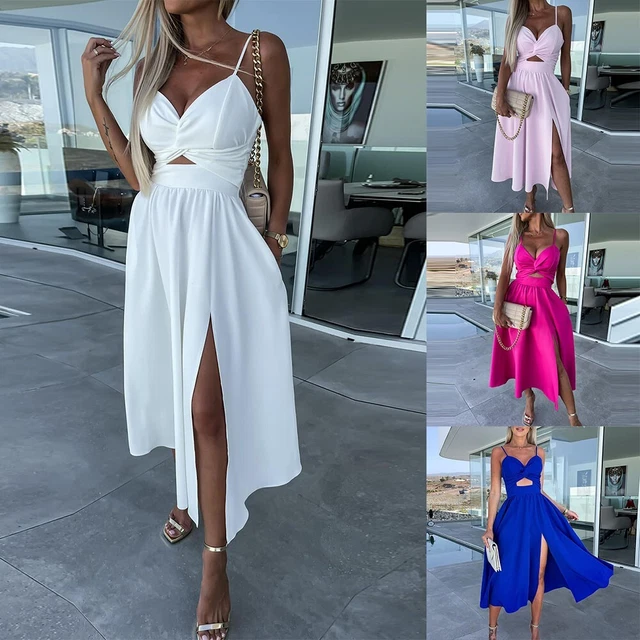 ??L??GANTE ROBE BALAN?OIRE femme sans n?ud avant dos fendue avec sangle spaghe EUR 35,63 ...