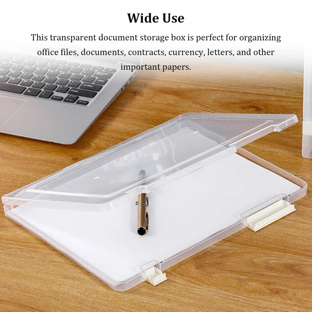 A4 FILE BOX with Lid Slim Document Case Project Transparent Office ...