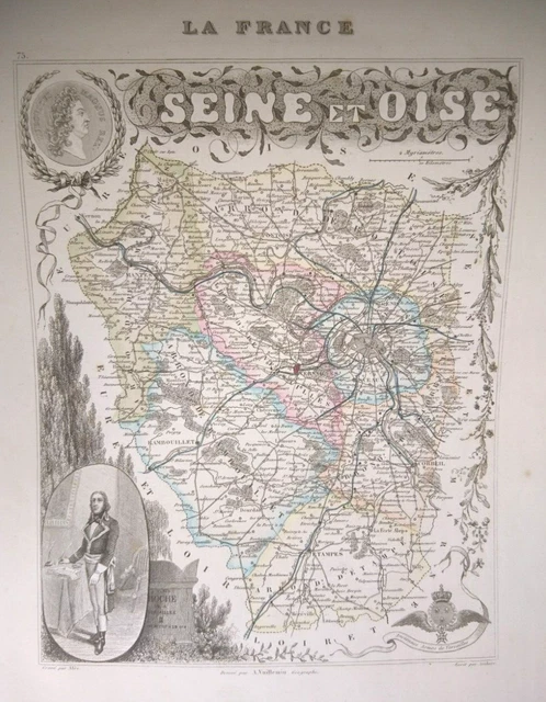 ANCIEN CARTE GEOGRAPHIQUE LA SEINE ET OISE FRANCE PAR M VUILLEMIN 19 siècles EUR 9,00 - PicClick FR