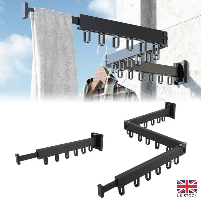 WALL MOUNTED CLOTHES Drying Rack Foldable Dryer Line Airer Indoor ...