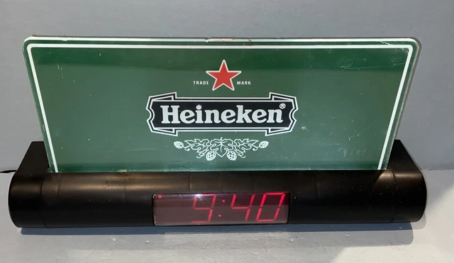 VINTAGE HEINEKEN BEER Sign Light Up W/ Digital Clock Display Bar Man ...