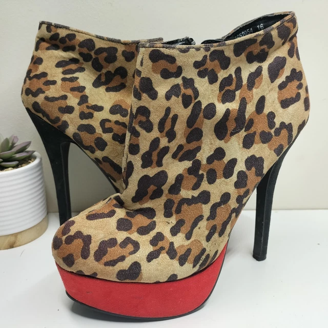 LEOPARD PRINT PLATFORM Stiletto Heel Zip Ankle Boots UK Size 5 New Look ...