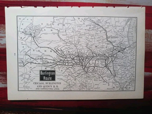 1892 TRAIN ROUTE Map CHICAGO BURLINGTON & QUINCY RAILROAD Gillette WY ...