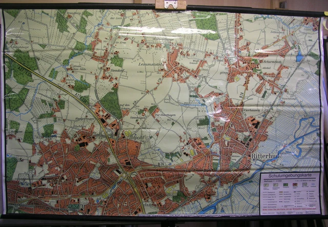 SCHOOL WALL CARD wall map Lesum Ihlpohl Ritterhude Bremen card 1zu4000 ...