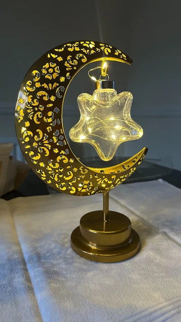 GOLD CRESCENT MOON & star LED table lamp / night light £6.00 - PicClick UK