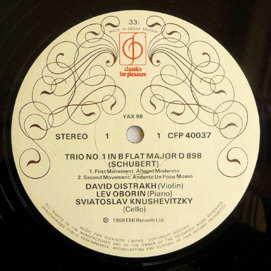 FRANZ SCHUBERT - David Oistrakh Trio - Trio No. 1 In B Flat Major, Op.99 (D.898) EUR 7,42 ...