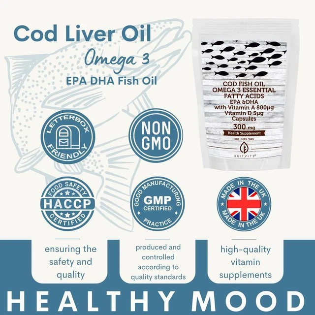COD LIVER OIL 300mg 250 Capsules Fish Oil BRITISH VITAMINS £12.90 ...