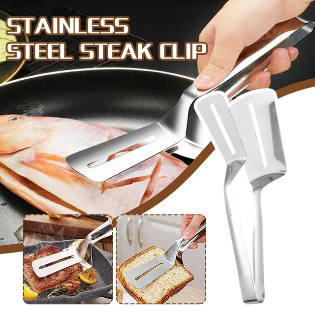 STAINLESS STEEL STEAK Clamp Food Bread Meat Clip Tongs 1X Cooking ...