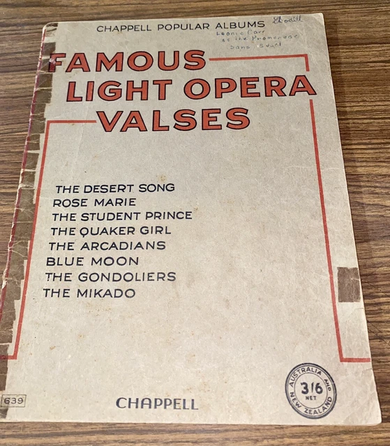 VINTAGE FAMOUS LIGHT OPERA VALSES. Includes “Blue Moon” $4.50 - PicClick AU