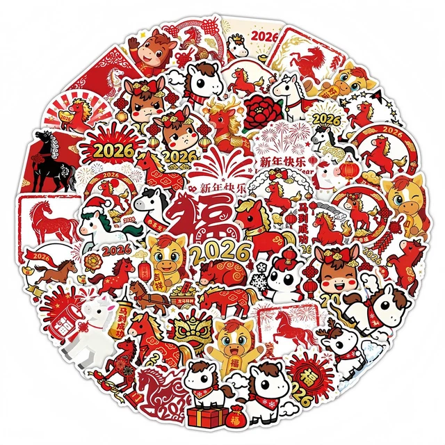 61PCS CHINESE NEW Year Stickers 2026 Year of The Horse Scrapbooking ...