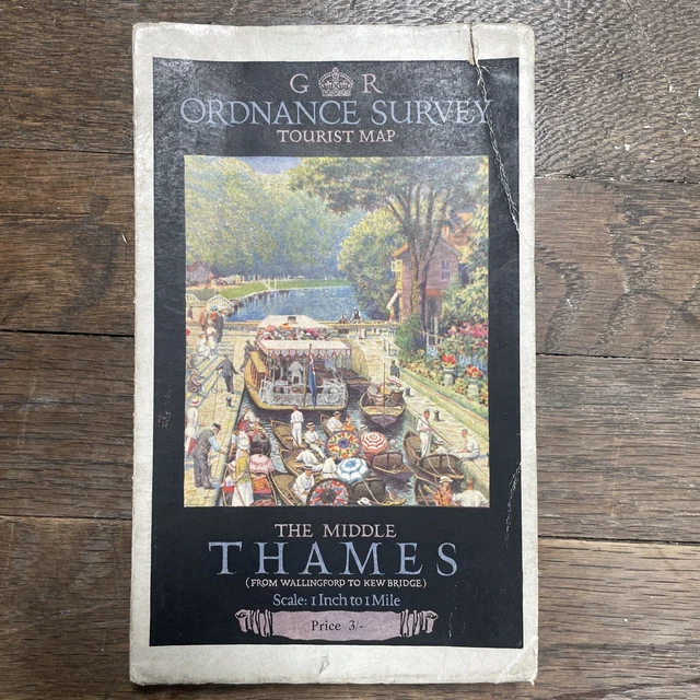 VINTAGE 1926 OS Tourist Map of The Middle Thames - 1 INCH : 1 MILE £5. ...