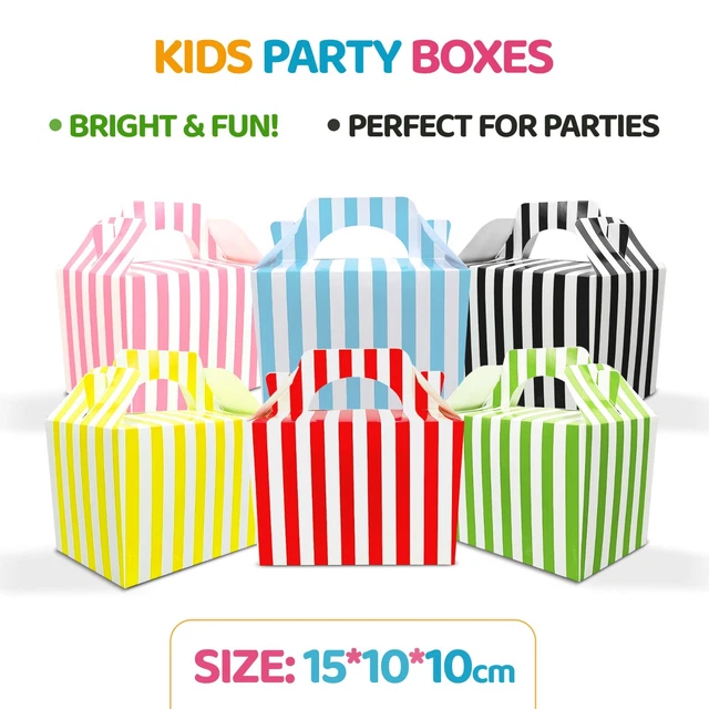 KIDS PARTY BOXES Coloured Striped Treat Toy Lunch Loot Cardboard Gift ...