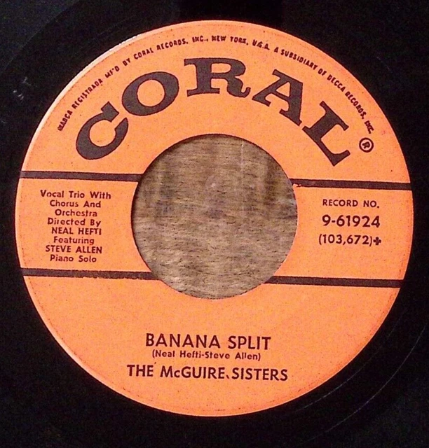 THE MCGUIRE SISTERS Sugartime/Banan Split Coral Records Vinyl 45 53-103 ...