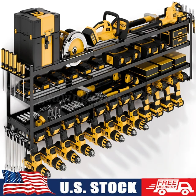 EXTENDED HEAVY DUTY 4-Tier 12-Drill Rack Wall Mount Metal Tool Storage ...