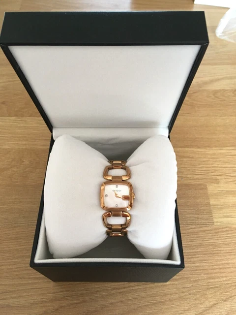 GUCCI GENUINE LADIES Diamond Dial Dress Watch Model 125.5 Rose Gold ...