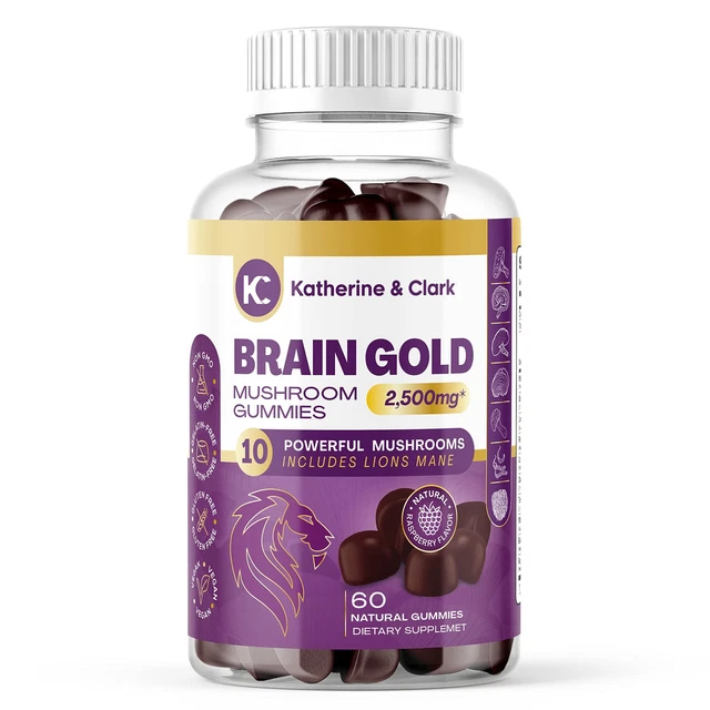 BRAIN GOLD SUPER Mushroom Gummies Natural Raspberry Flavor Immune ...