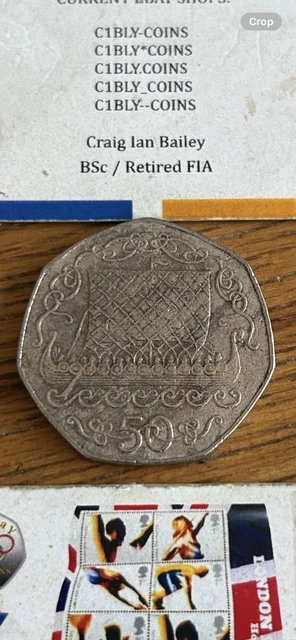 OLD STYLE LARGE ISLE OF MAN VIKING LONGSHIP 1983 50p COIN, CIRCULATED ...