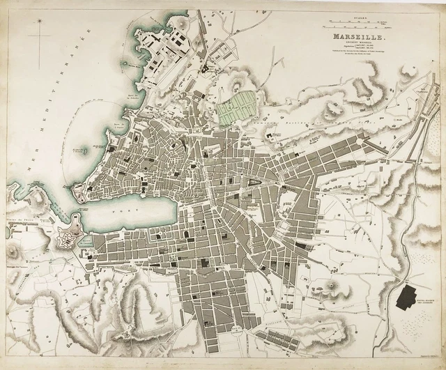 MARSIGLIA CITY MAP plan engraving mappa della città mappa SDUK 1840 EUR ...