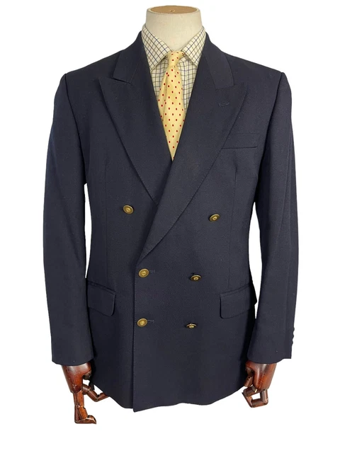 VTG ALEXANDRE SAVILE Row Navy Double Breasted Blazer 40R Gold Buttons ...