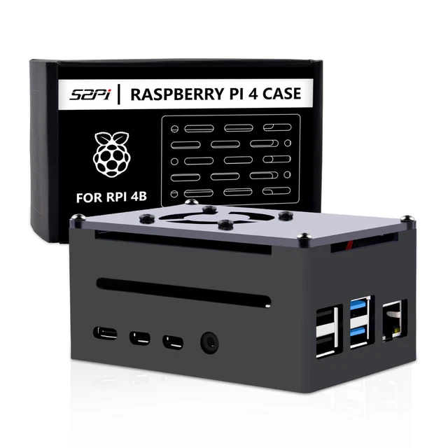 RASPBERRY PI 4 Model B Aluminum Black Case Shell with Fan Compatible ...