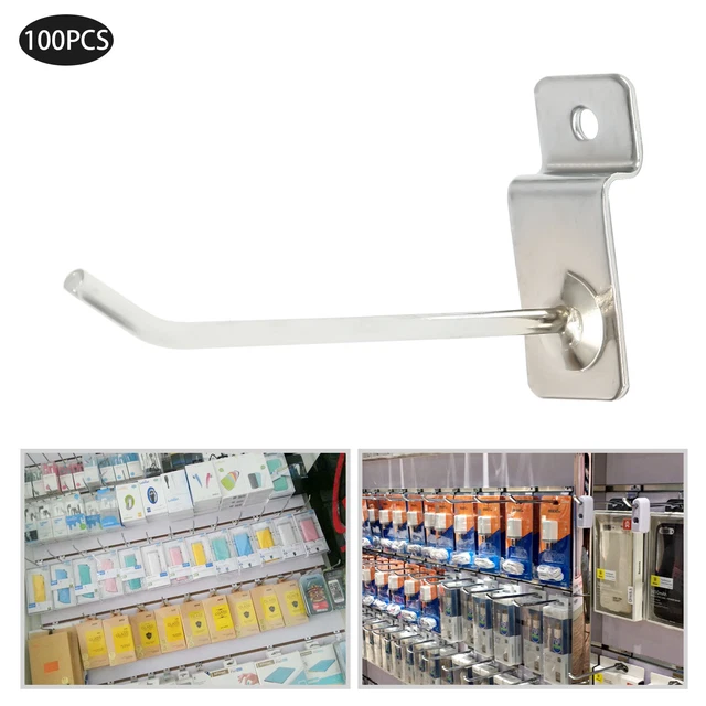 100PCS SLATWALL HANGERS Rack Hook Retail Shop Display Silver Wall Mount ...