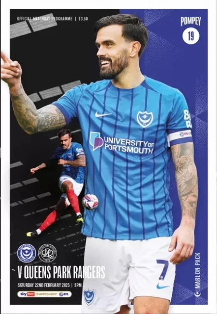 PORTSMOUTH V QPR programme 2025 2024/25 Pompey Queens Park Rangers £3. ...