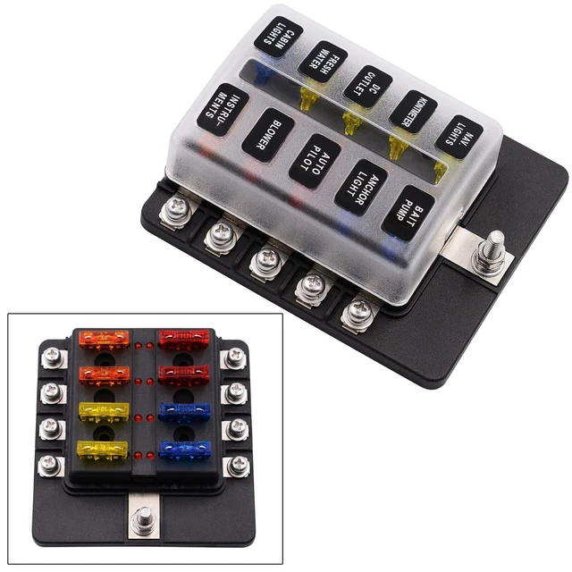 10 WAYS BLADE Fuse 32V 100A Car Boat Fuse Box Holder W/ Power Panel ...