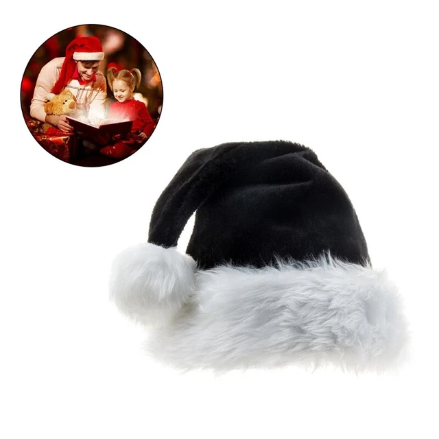 SANTA HAT PLUSH black Santa Hat White Trim& Christmas Halloween Party ...