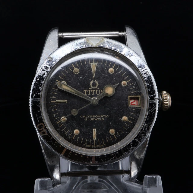 VINTAGE TITUS CALYPSOMATIC 21 Jewel Divers Ladies 32mm Watch Ref 7110 ...