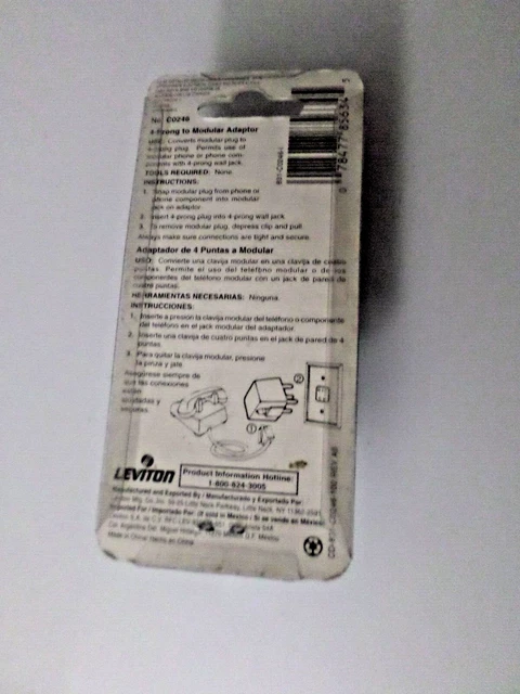LEVITON 4 PRONG to Modular PHONE Adapter FITS Standard Vintage or ...