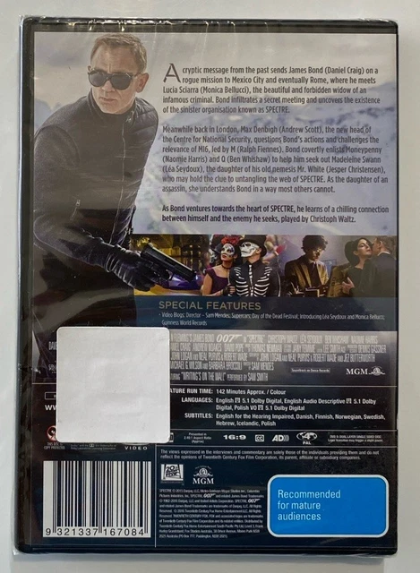 JAMES BOND 007 Spectre DVD Movie Film Daniel Craig 2016 Action Spy ...