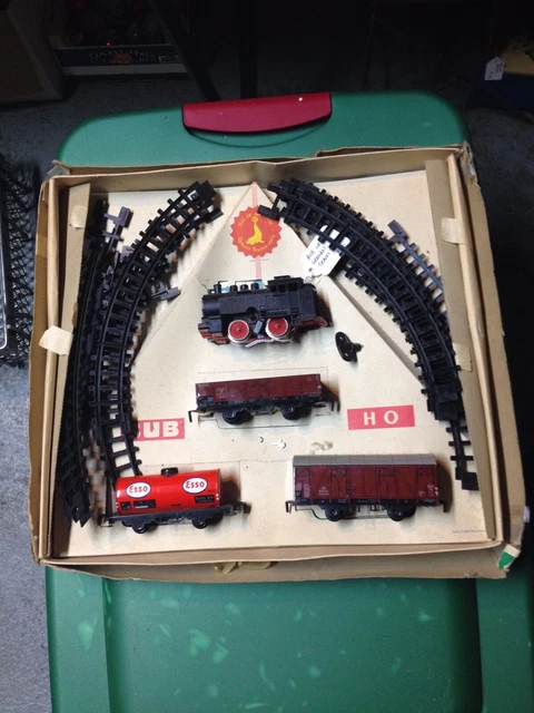 VINTAGE BUB CLOCKWORK Windup Tin Train Set Original Box HO Western ...