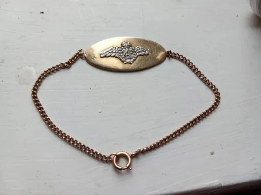 GOLD 9CT RAF WW11 I.D Hallmarked Pilot Sweetheart Bracelet £250.00 ...