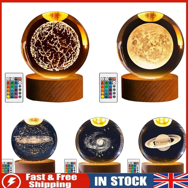 16 COLOR CHANGING 3D Moon Galaxy Globe Light with Remote Control Wooden ...