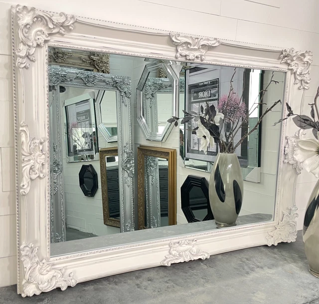 LARGE FRENCH WHITE Wall Mirror Ornate French Decorative 108cm x 78cm ...