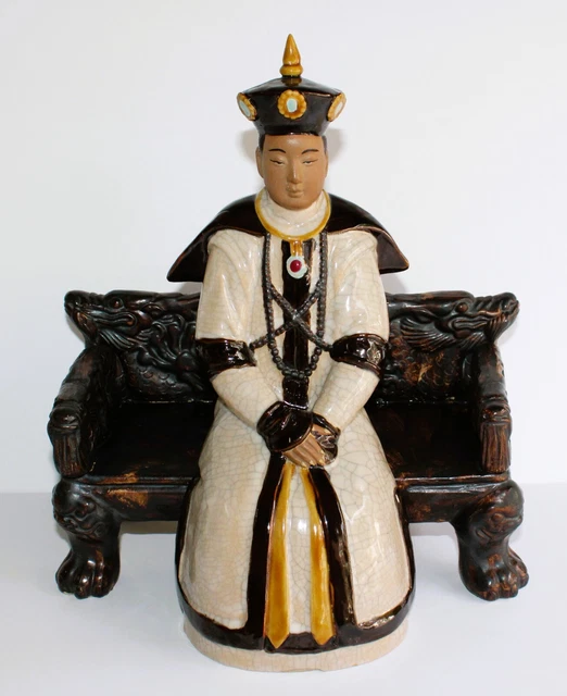 VINTAGE CHINESE LARGE Ceramic Seated Figure Marked Seal Signed Court ...