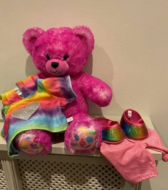 BUILD A BEAR Bundle -Pink Candy 17 Inch Plush Bear- Rainbow Hoodie ...
