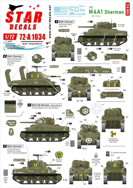STAR DECALS 72-A1034, US M4A1 Sherman. 75th-D-Day-Special.Normandy and ...