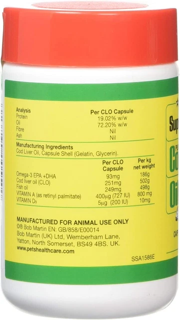 PURE COD LIVER Oil for Dogs (90 Capsules 40G) - Helps Maintain Healthy ...